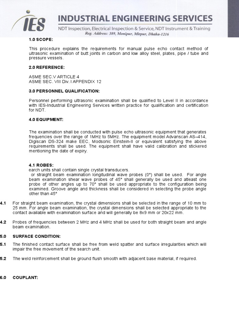 Ut Procedure New | PDF | Ultrasound | Welding