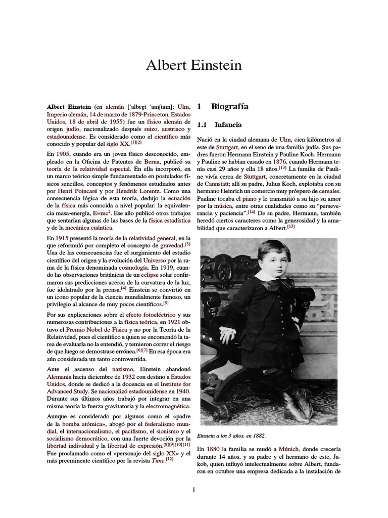 Biografía de Albert Einstein: Vida y Logros | PDF | Albert Einstein ...