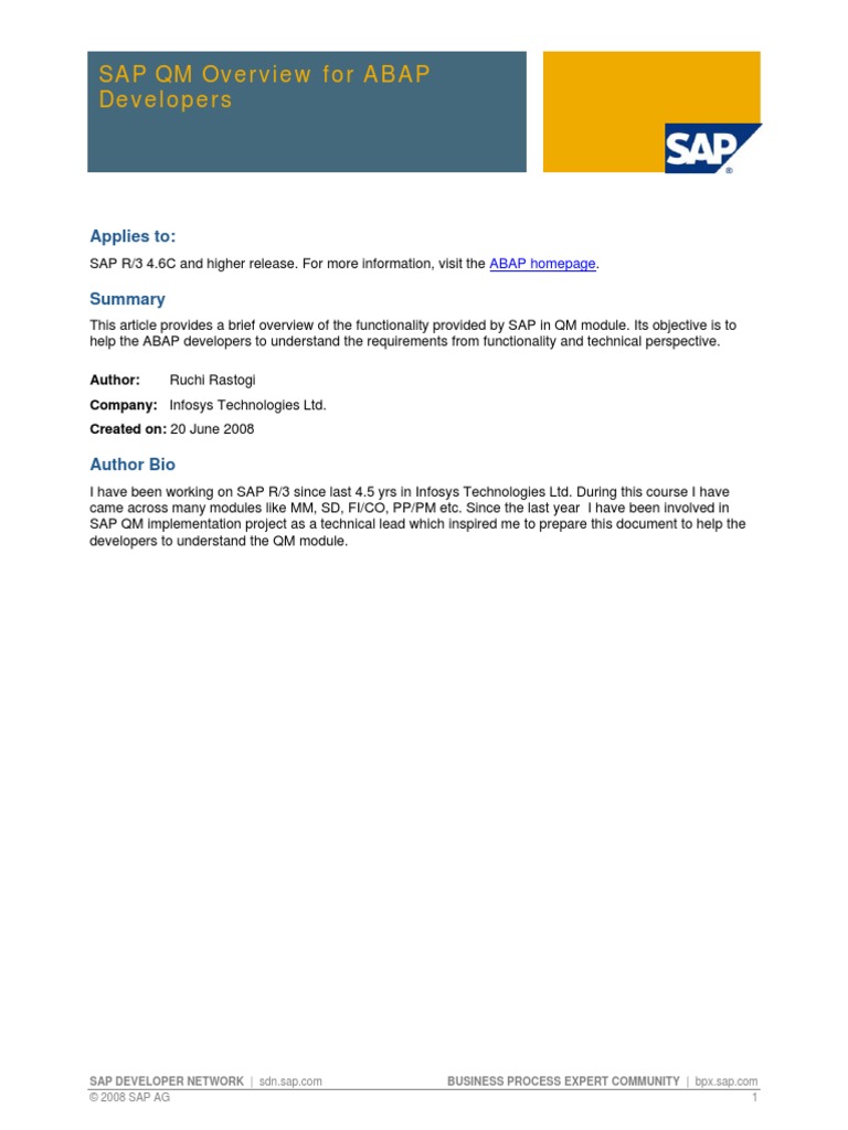 SAP QM Overview For ABAP Developers PDF | PDF | Business Process ...