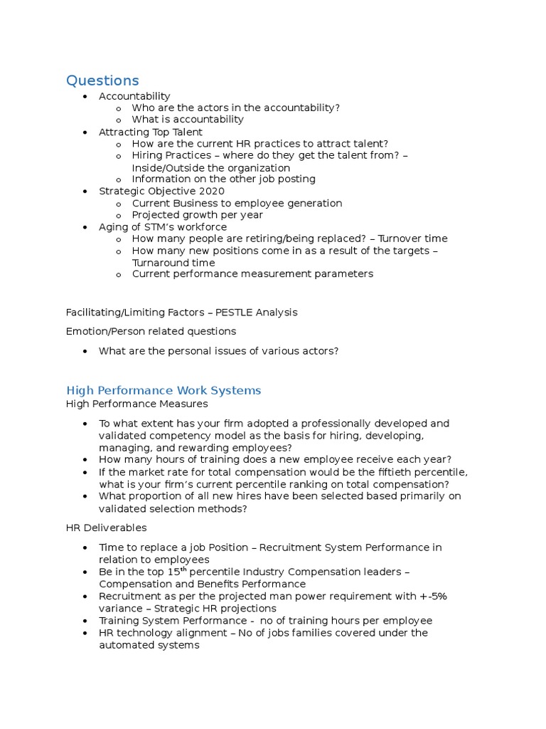 Questions: High Performance Work Systems | PDF