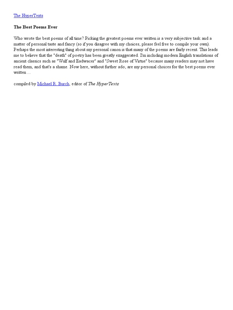 The Best Poems Ever - The Greatest Poetry of All Time | PDF | Poetry
