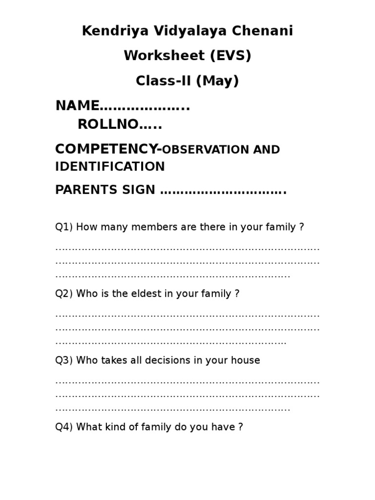 Kendriya Vidyalaya Chenani Worksheet (EVS) Class-II (May) NAME ...