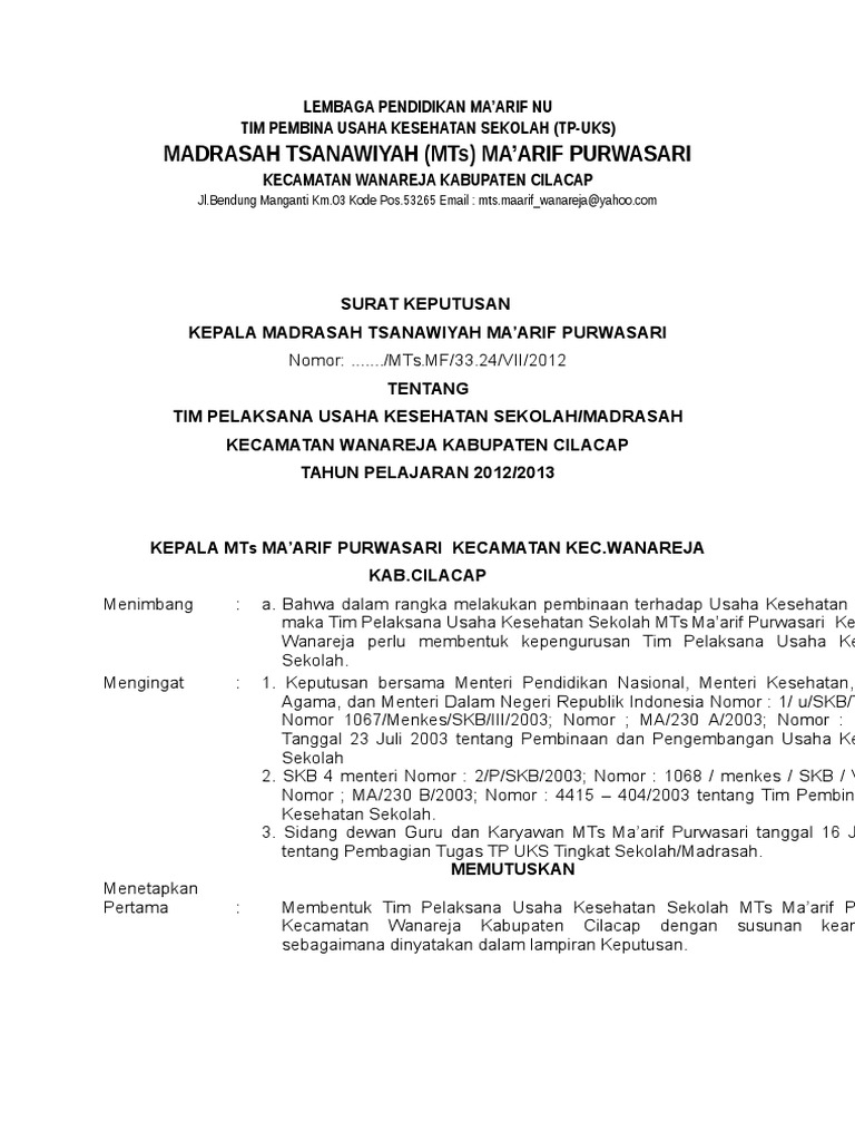 Contoh SK TP Uks | PDF