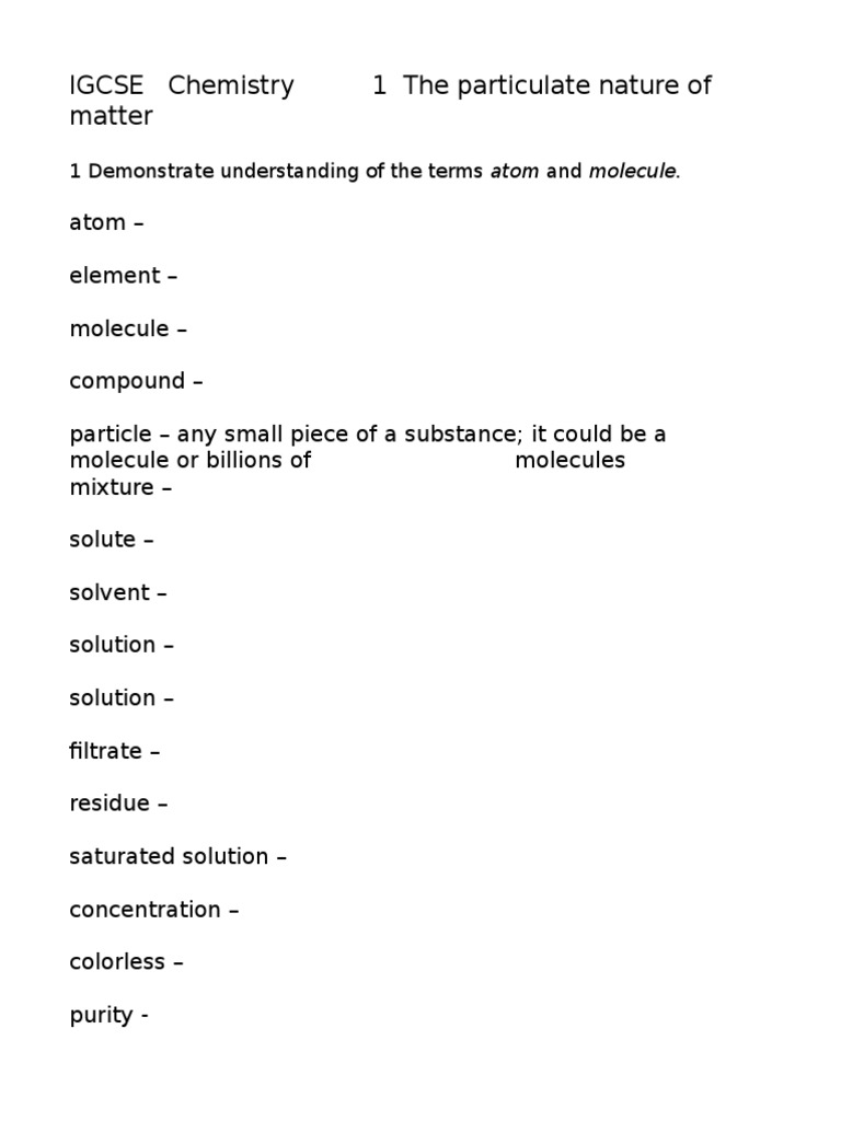 Notes The Particulate Nature of Matter | PDF | Gases | Solution