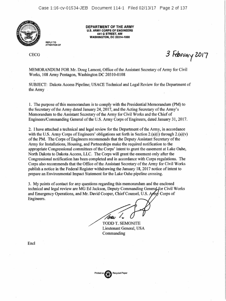 Army Corps Technical and Legal Review of The Dakota Access Pipeline ...