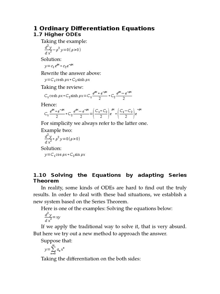 1 Ordinary Differentiation Equations 1 | PDF | Physics | Teaching ...