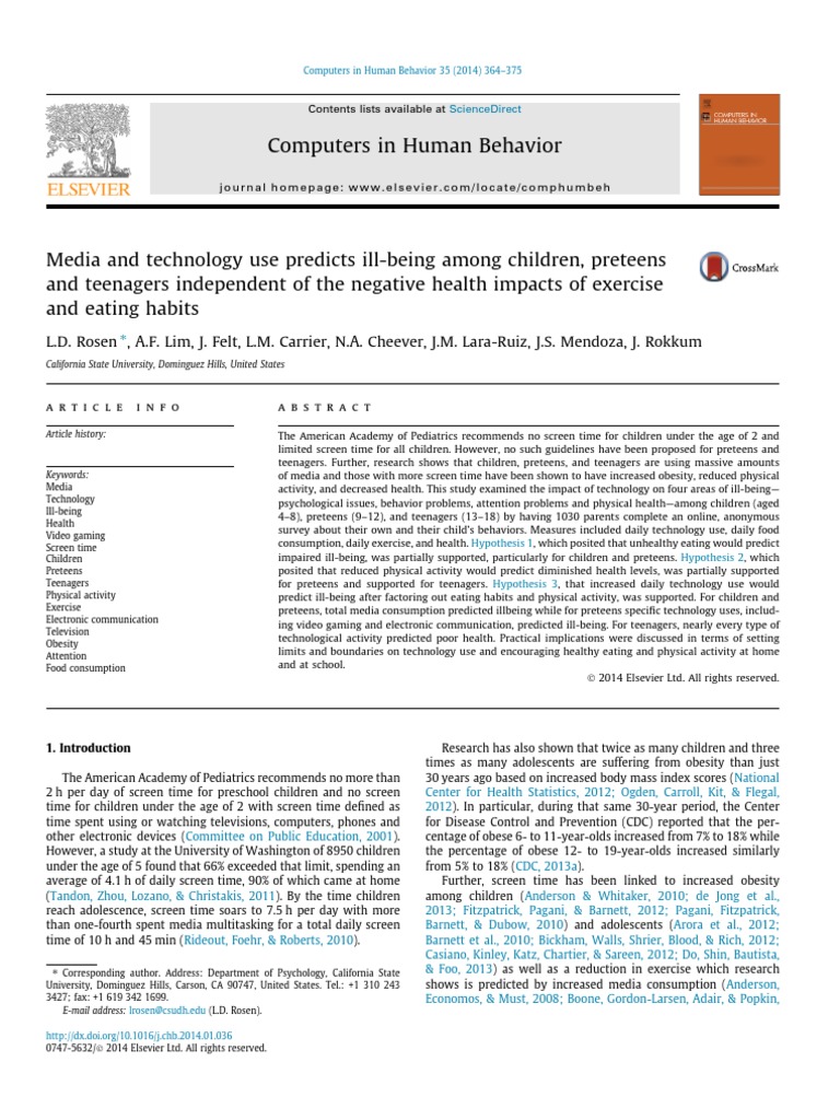 Computers in Human Behavior | PDF | Obesity | Adolescence