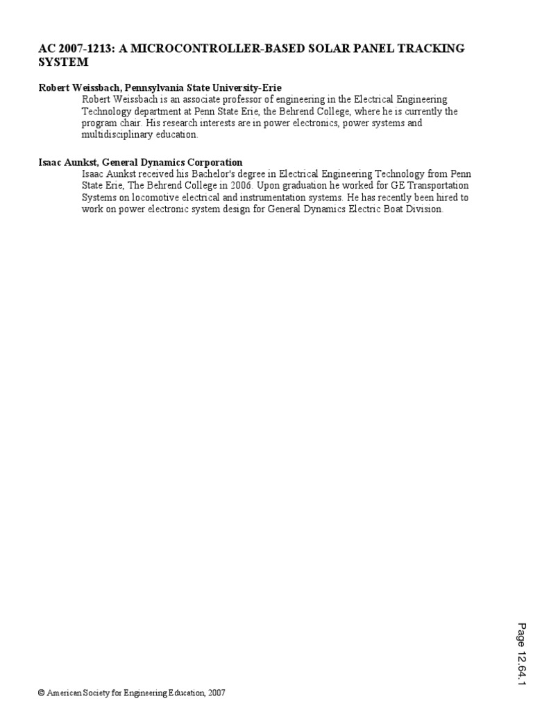 A Microcontroller Based Solar Panel Tracking System | PDF | Solar Panel | Solar Energy