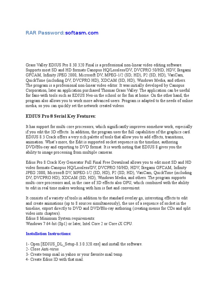 RAR Password:: EDIUS Pro 8 Serial Key Features | PDF | Microsoft Office ...