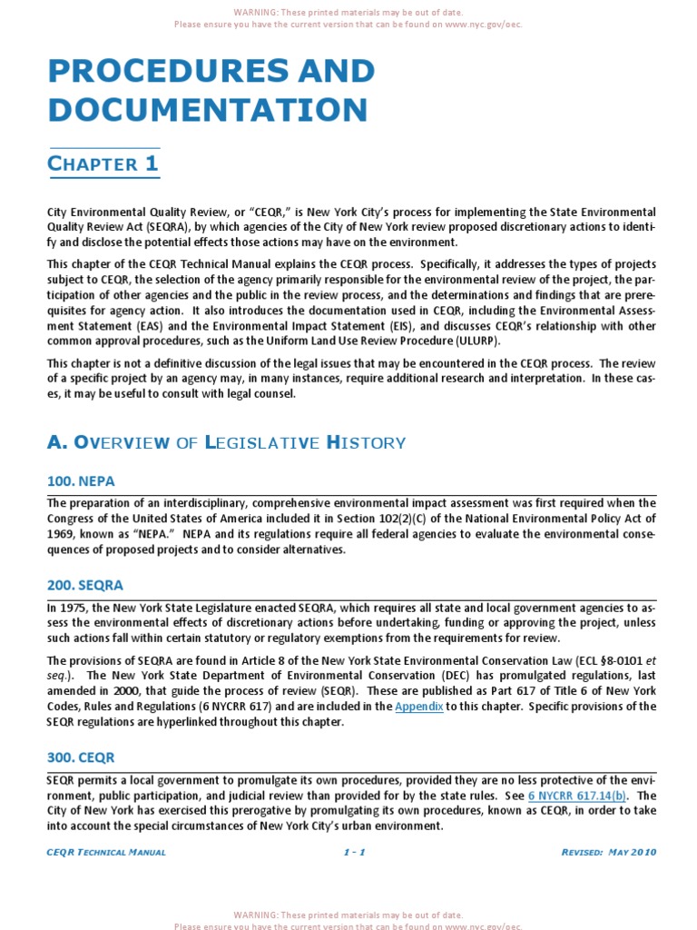 CEQR2010 Procedures & History | PDF | National Environmental Policy Act ...