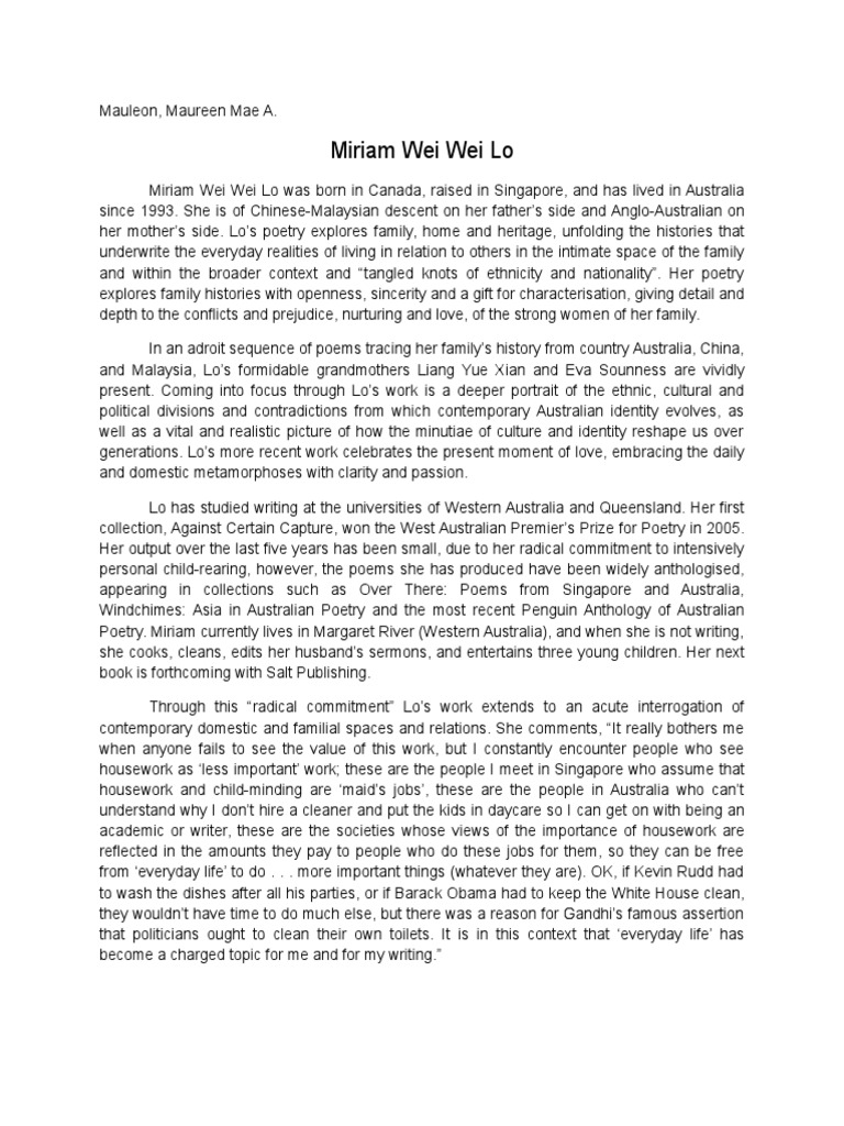 Miriam Wei Wei Lo | Politics