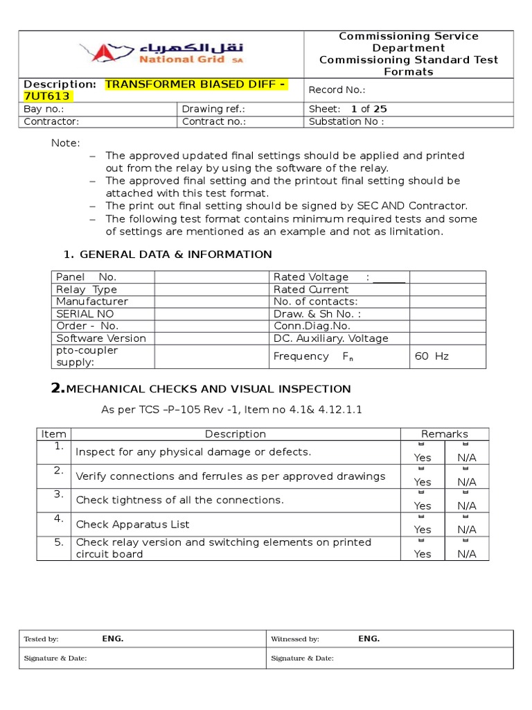 7ut - Transformer Diff Relay Test | PDF | Direct Current | Relay