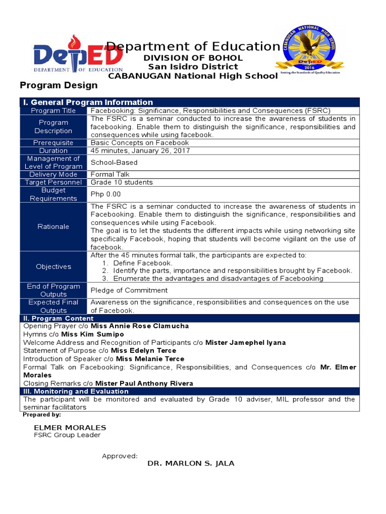 Department of Education: Program Design | Download Free PDF | Facebook ...