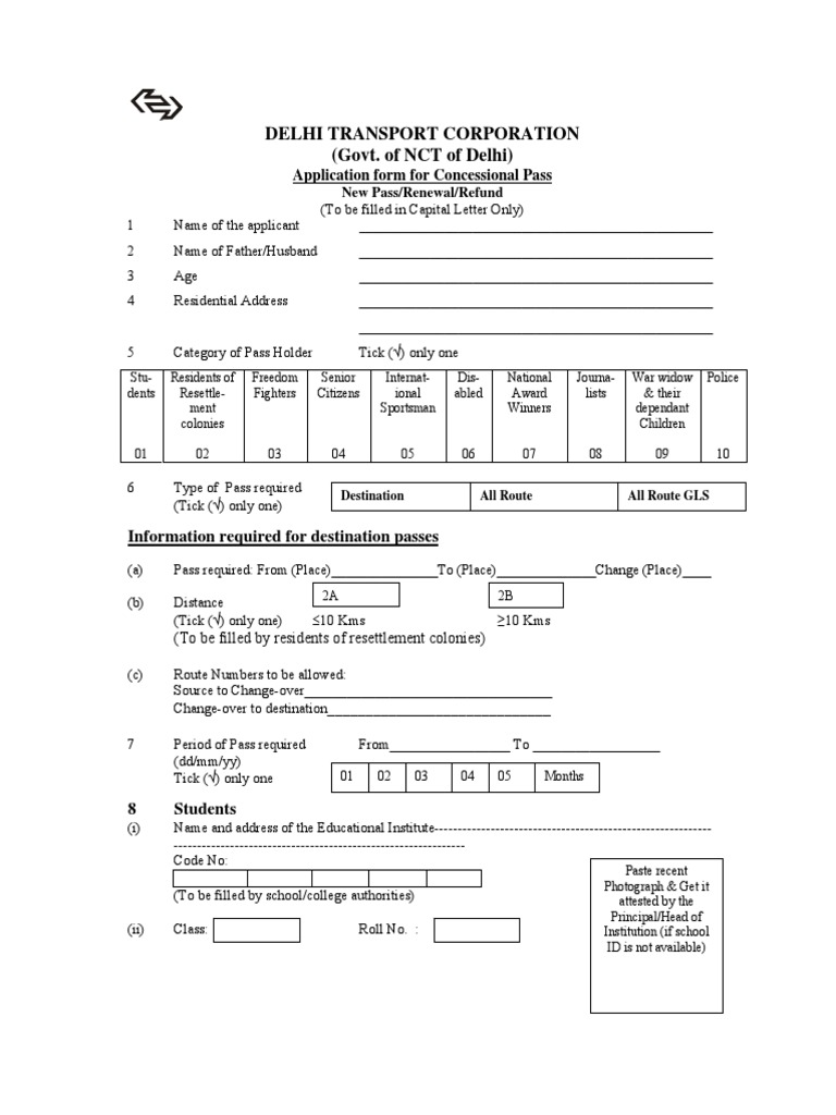 Delhi Transport Corporation (Govt. of NCT of Delhi) : Application Form ...