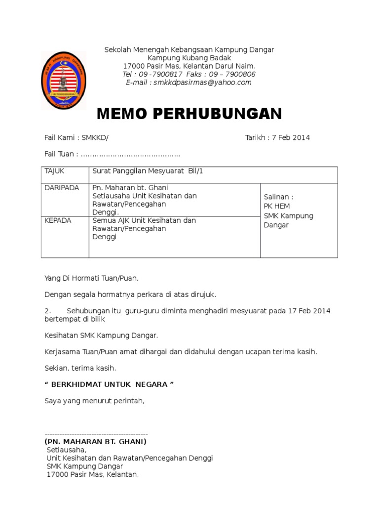 Memo Perhubungan 1 | PDF