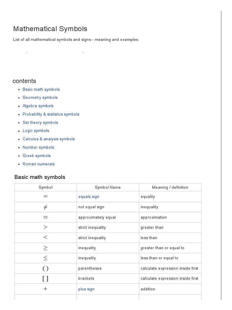 Mathematical Symbols List | PDF | Derivative | Variance