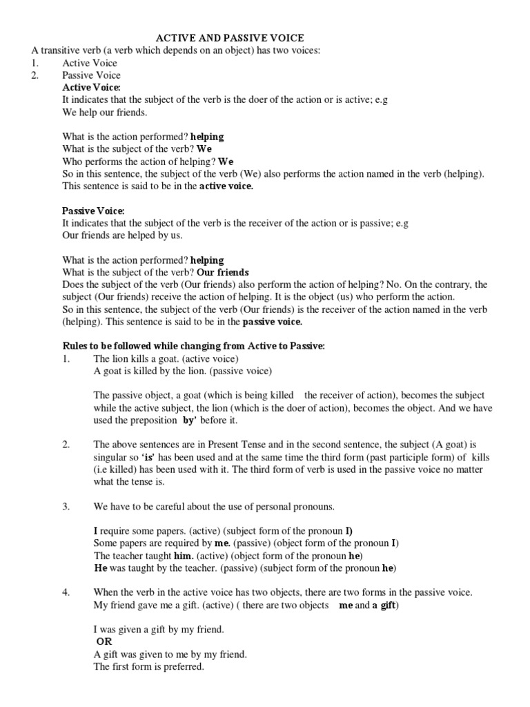 Active and Passive Voice Explained | PDF | Verb | Subject (Grammar)