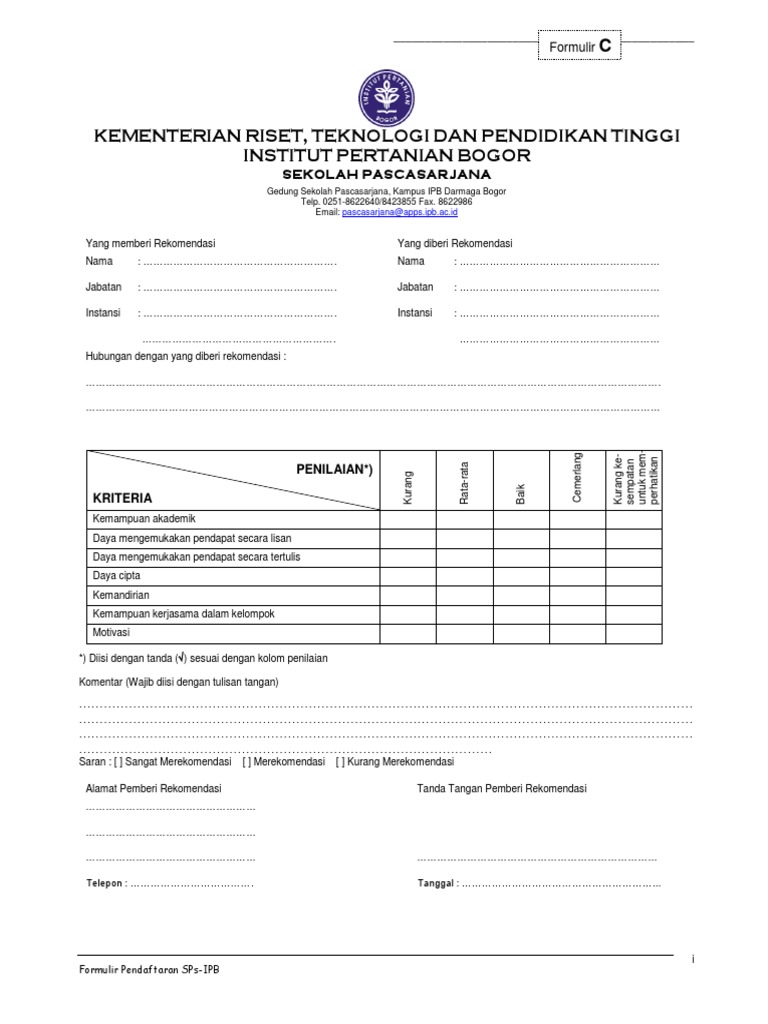 Surat Rekomendasi Form C PDF | PDF