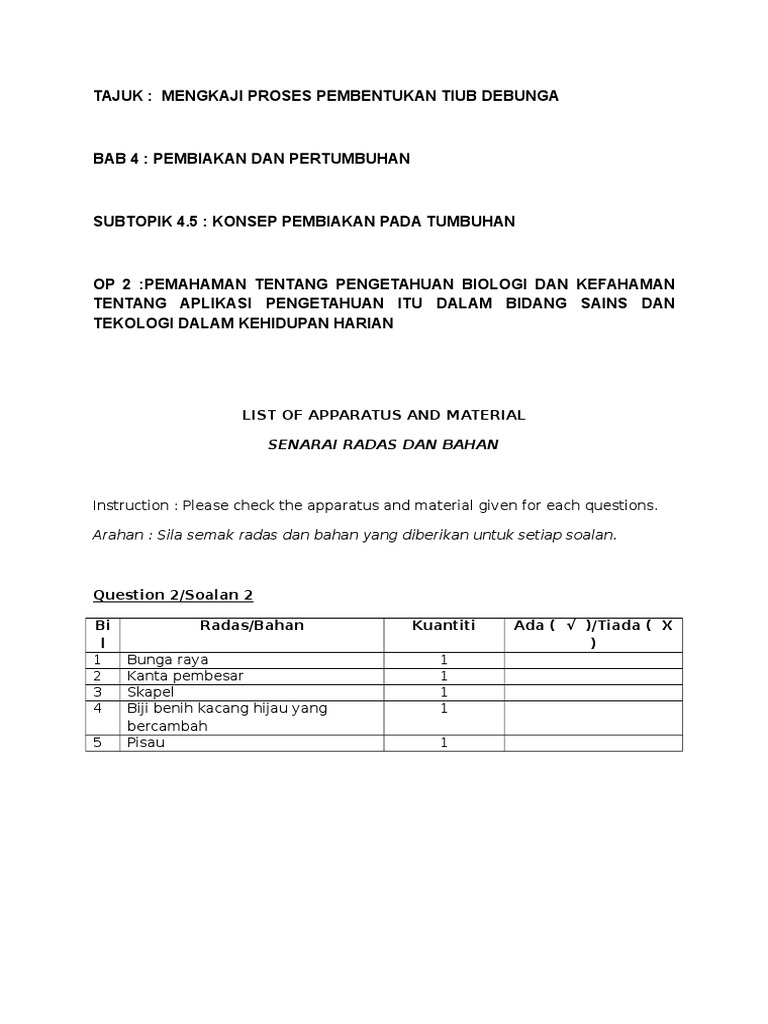 Subtopik 4.5 Pembentukan Tiub Debunga | PDF | Metode & Bahan Ajar