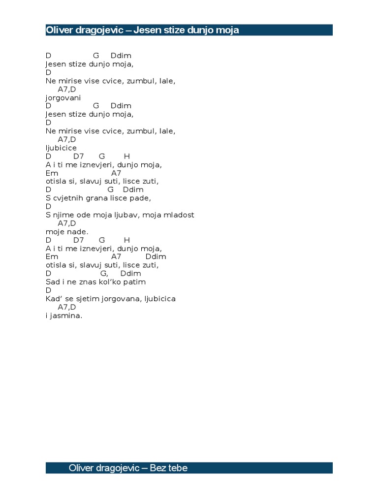 Oliver Dragojevic - Jesen Stize Dunjo Moja | PDF