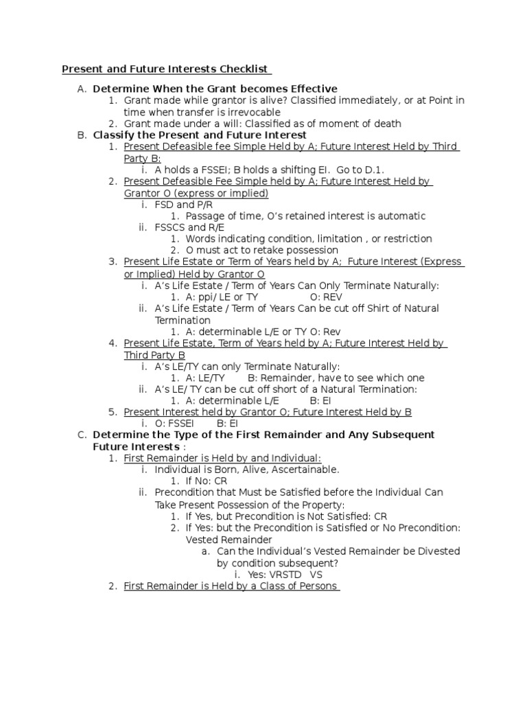 Present and Future Interests Checklist | PDF | Legal Documents | Common Law