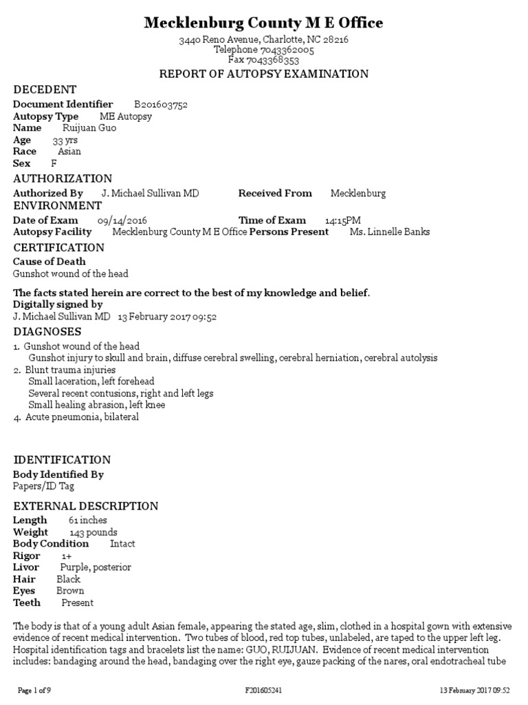 Autopsy Report | PDF | Skull | Lung