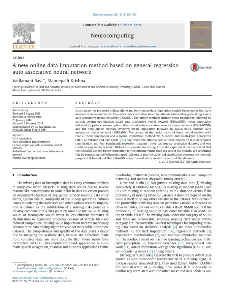 Neurocomputing: Vadlamani Ravi, Mannepalli Krishna | PDF | Cross Validation (Statistics ...