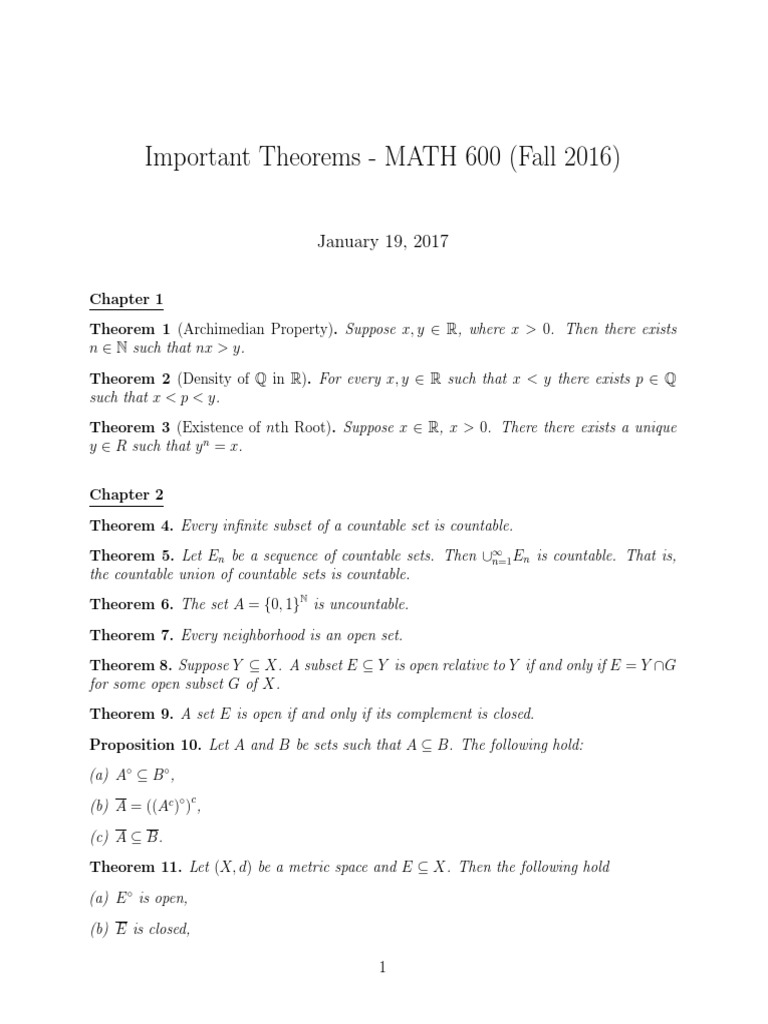 Important Theorems - Real Analysis | PDF | Metric Space | Compact Space