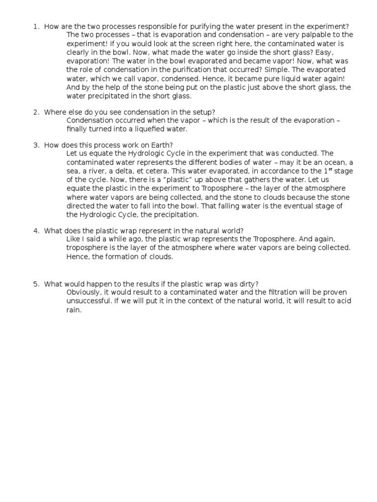 Water Cycle Experiment and Purification | PDF | Social Science ...