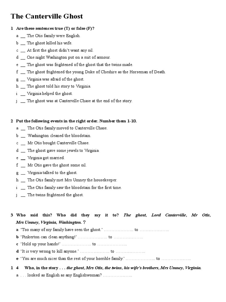 Canterville Ghost Quiz and Activities | PDF