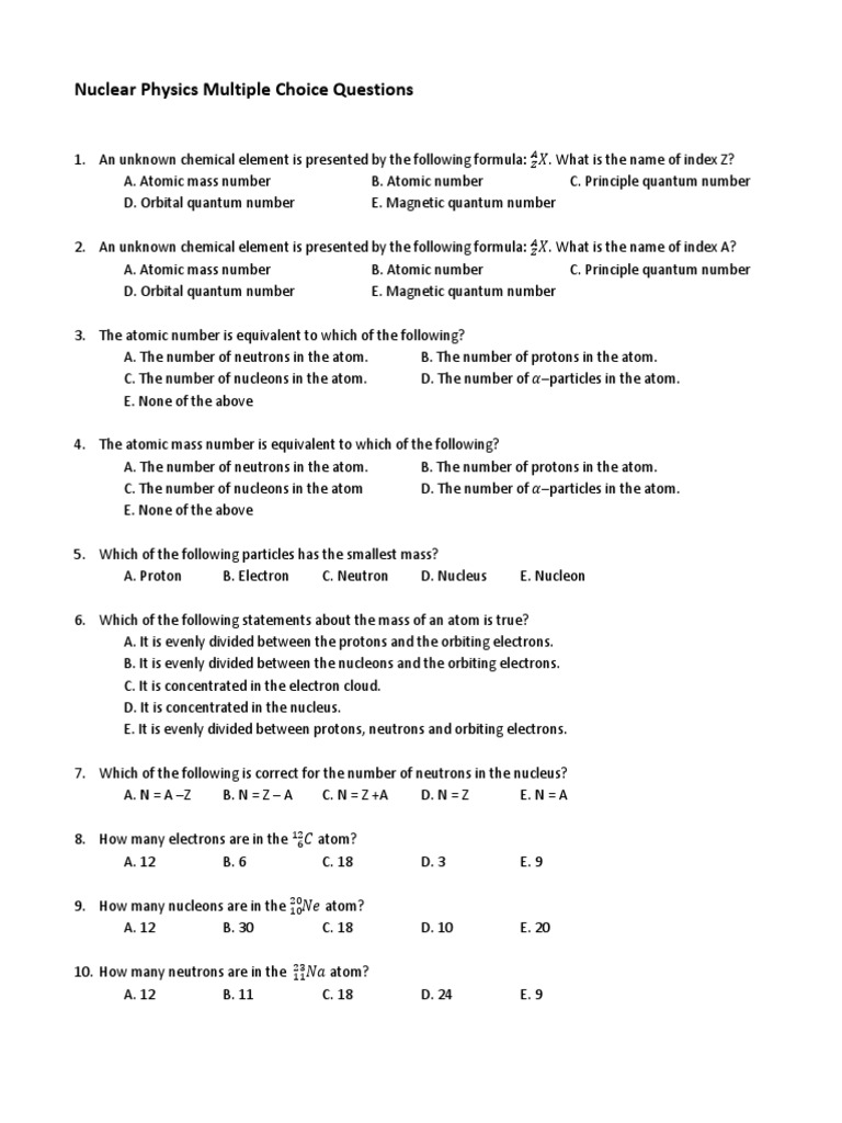Nuclear Physics Multiple Choice Questions | PDF | Atomic Nucleus ...