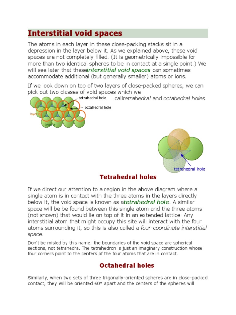 Interstitial Void Spaces | PDF | Tetrahedron | Crystallography