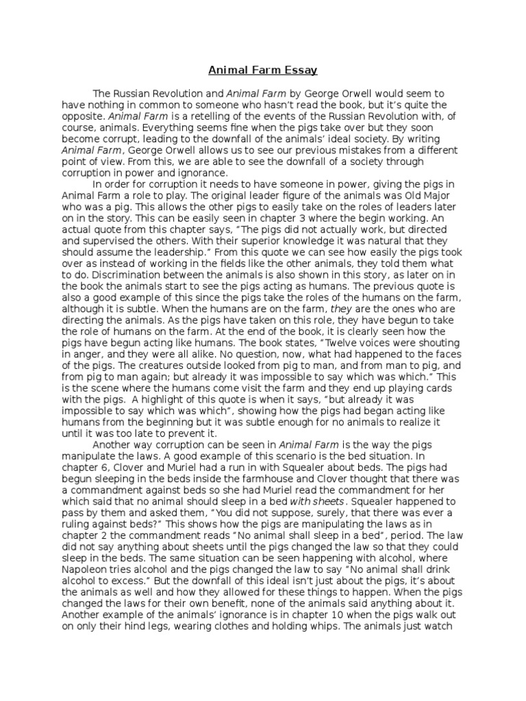 Animal Farm Essay: Animal Farm, George Orwell Allows Us To See Our ...