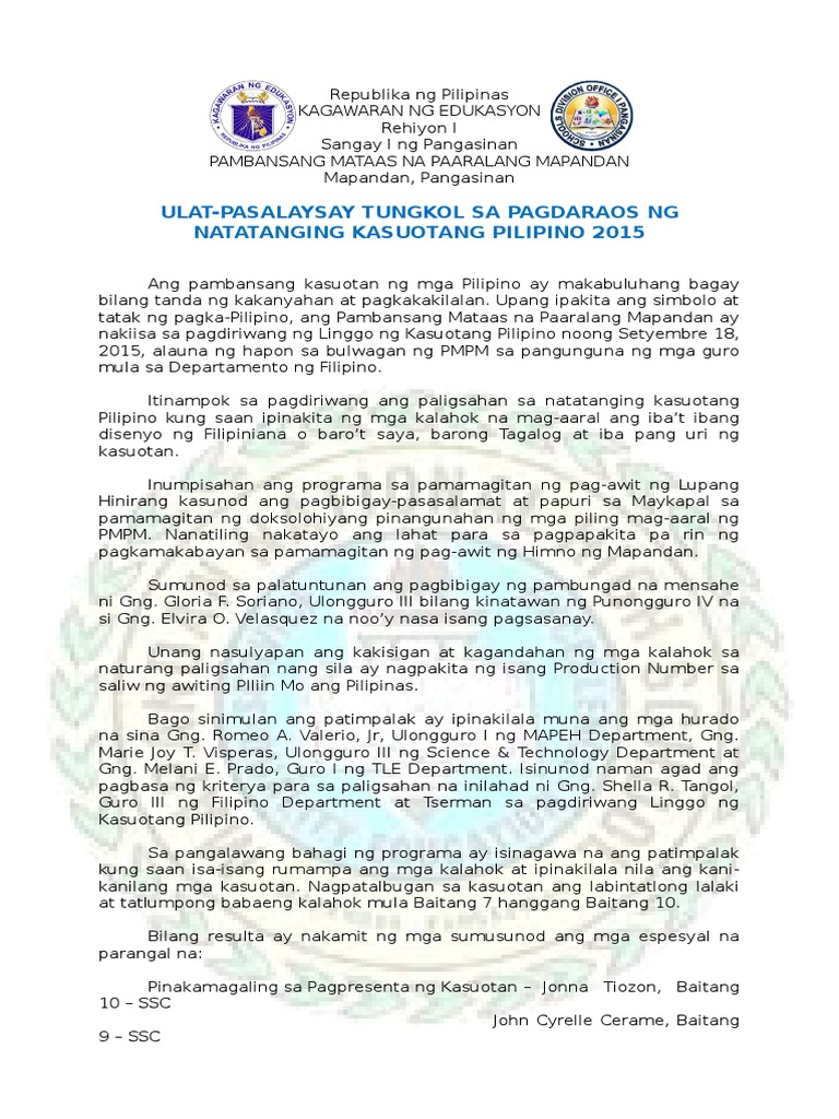 Narrative Report Kasuotang Pilipino | PDF