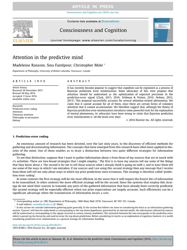 Attention in The Predictive Mind | PDF | Attention | Perception