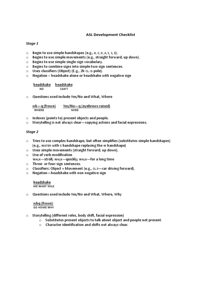 As L Developmental Checklist | PDF | American Sign Language | Question