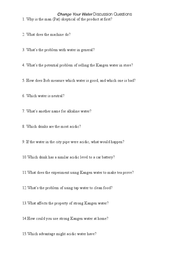 Change Your Water Discussion Questions | PDF
