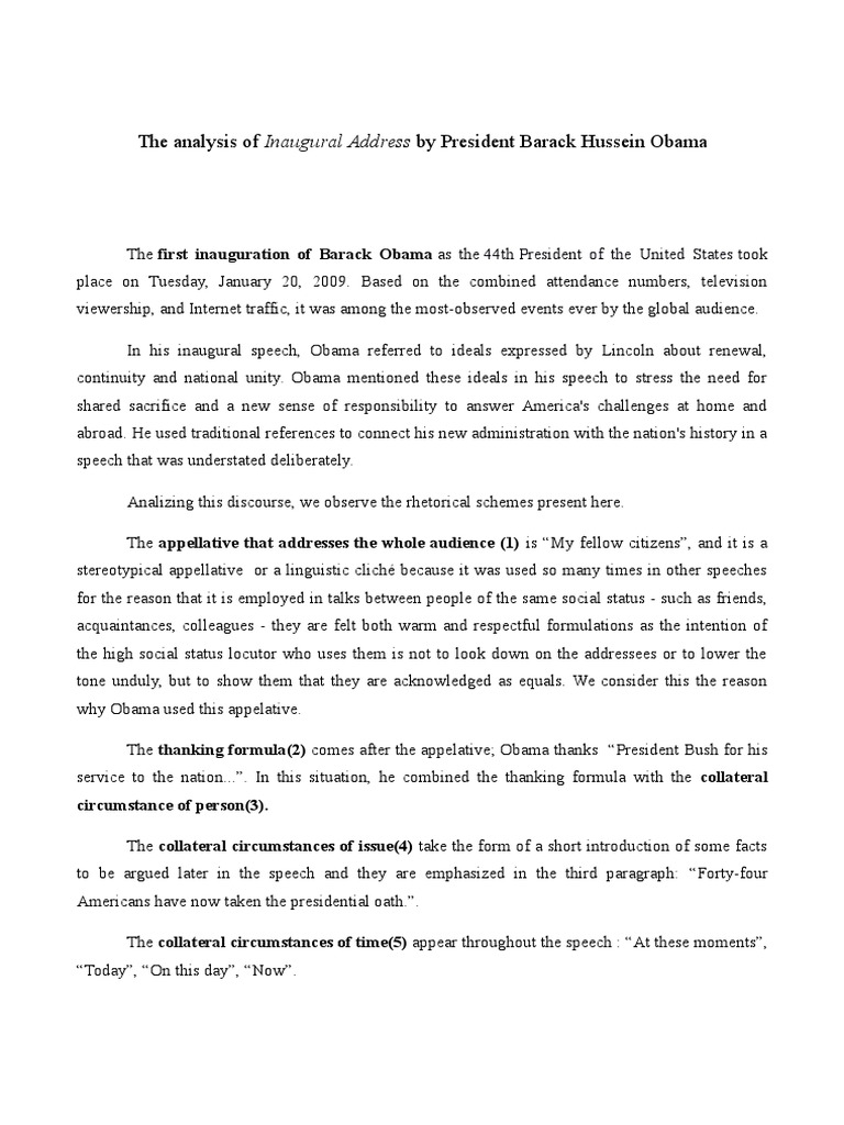 The Analysis of Inaugural Address by President Barack Hussein Obama ...