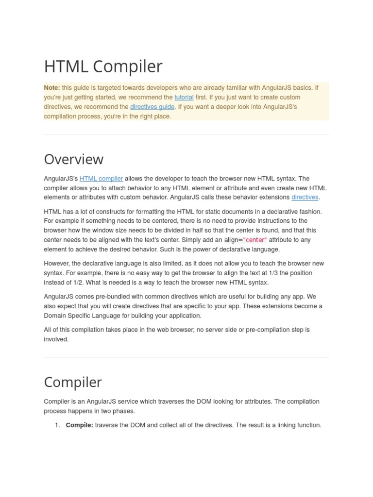 HTML Compiler: Tutorial Directives Guide | PDF | Angular Js | Html