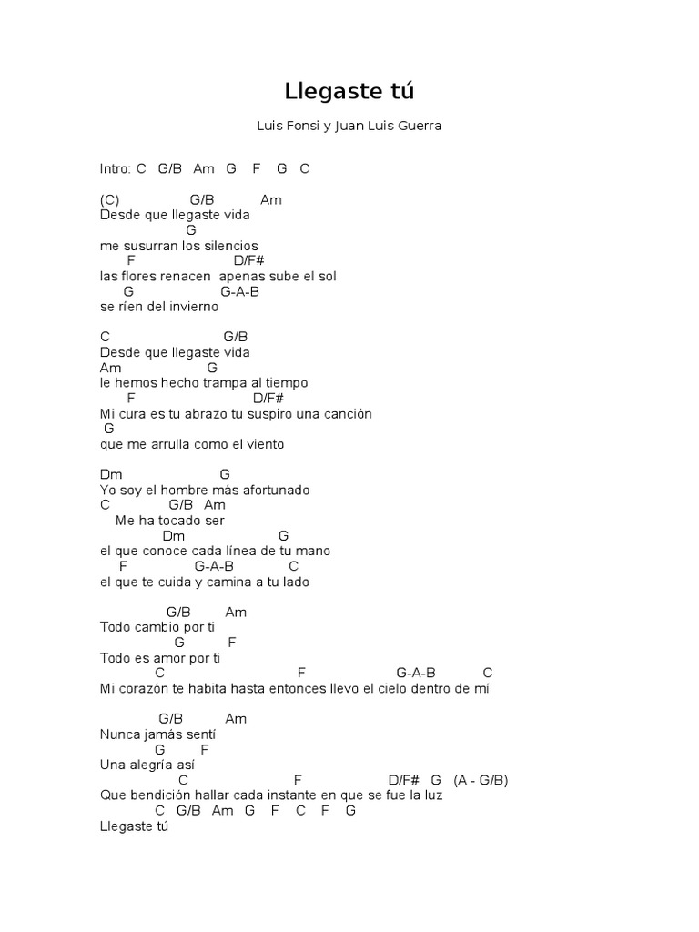 Llegaste Tú (Luis Fonsi & Juan Luis Guerra) | PDF