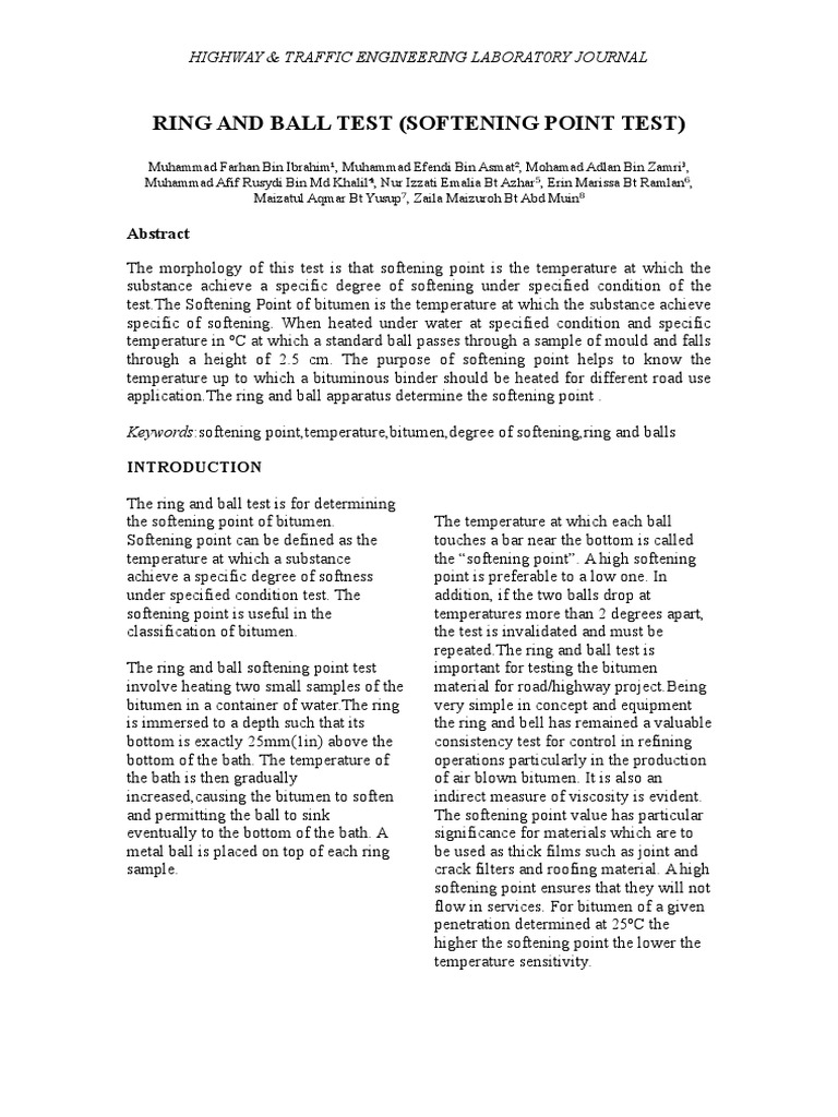 Ring and Ball Test | PDF | Asphalt | Temperature