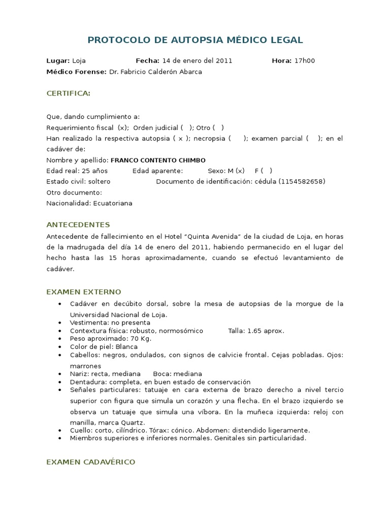 Protocolo de Autopsia Medico Legal | PDF | Abdomen | Herida