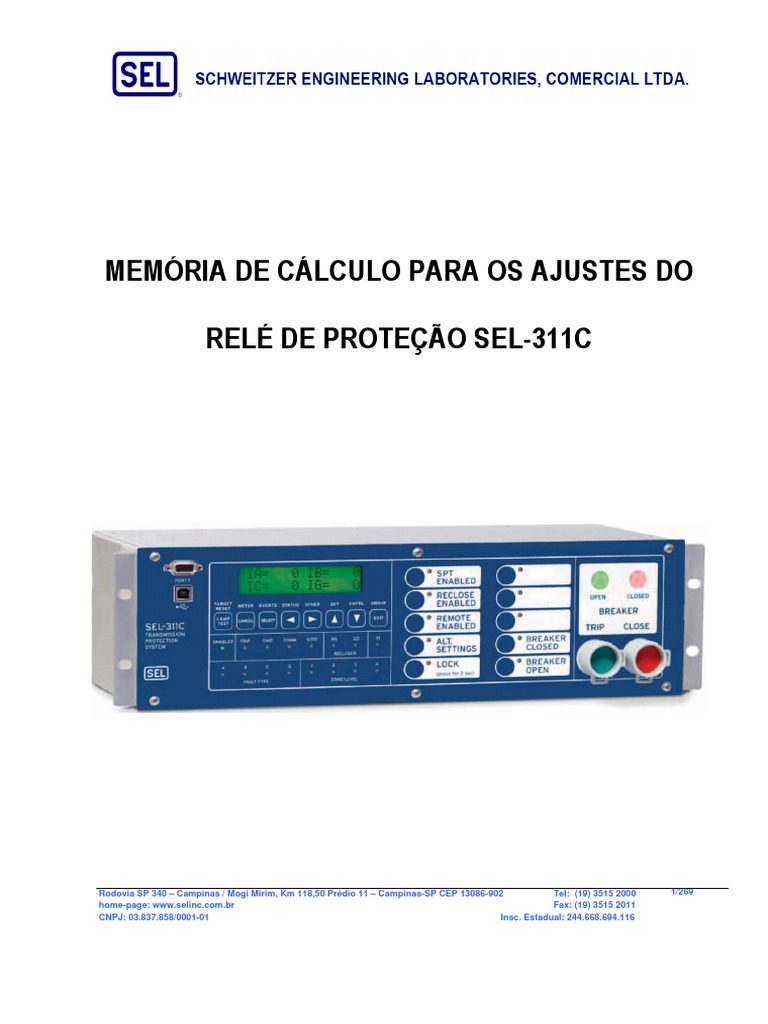 Roteiro de Ajustes Sel-311c PDF | PDF | Relé | Energia elétrica