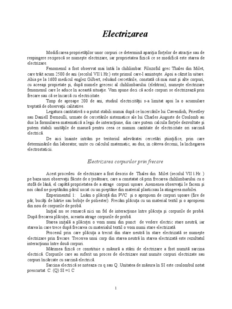 Electrizarea: Electrizarea corpurilor prin frecare