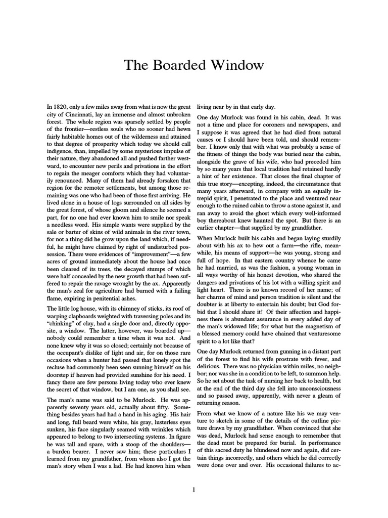 (1889) The Boarded Window (Ambrose Bierce) | PDF