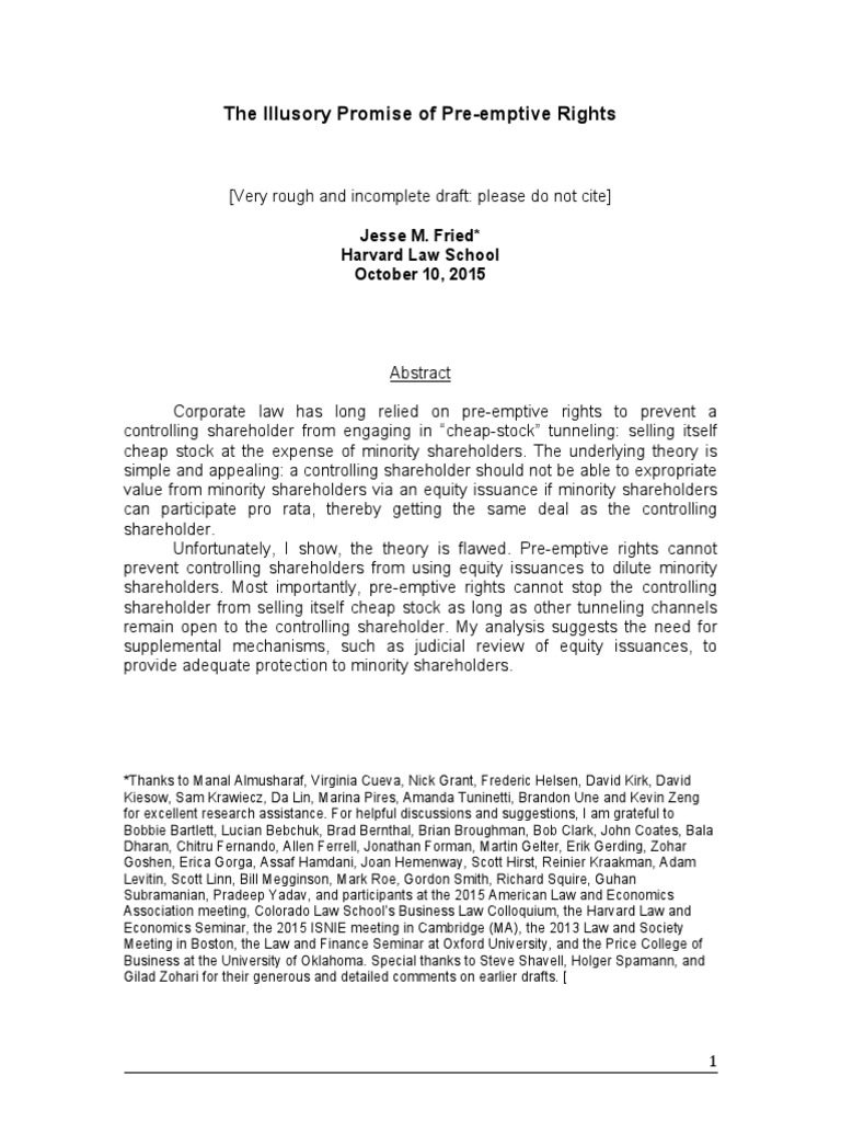 The Illusory Promise of Pre Emptive Rights 1-12-16 PDF | Download Free ...