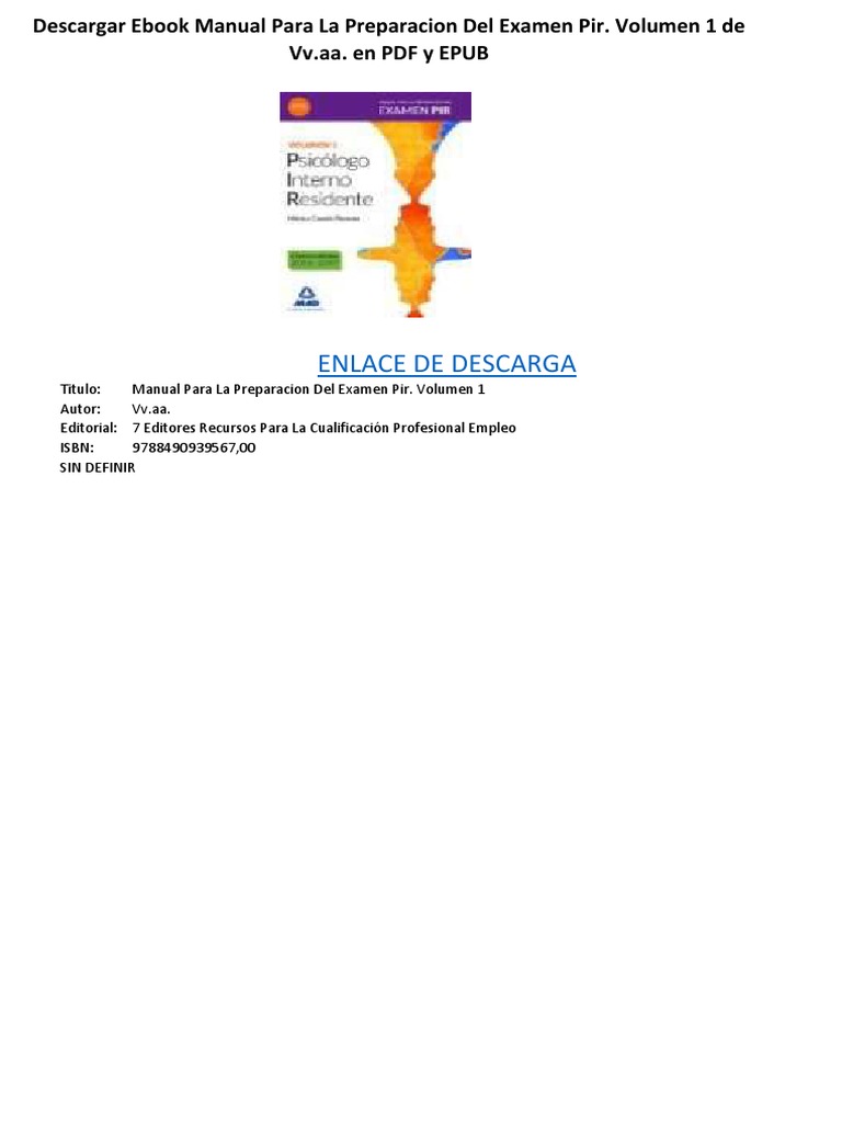 Manual para La Preparacion Del Examen Pir. Volumen 1 de VV - Aa. | PDF Manual para La Preparacion Del Examen Pir. Volumen 1 de VV - Aa. | PDF