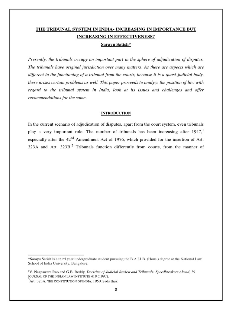 The Tribunal System in India - Final | PDF | Supreme Courts | Judiciaries