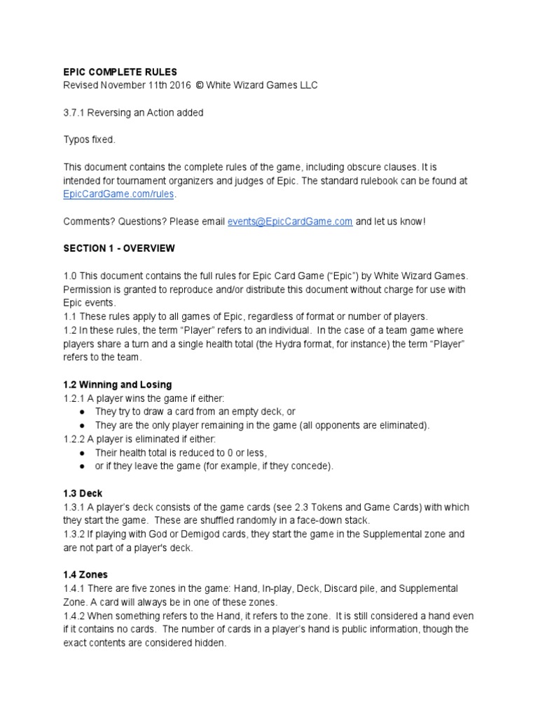 Epic Complete Rules | PDF | Reserved Word | The Blitz