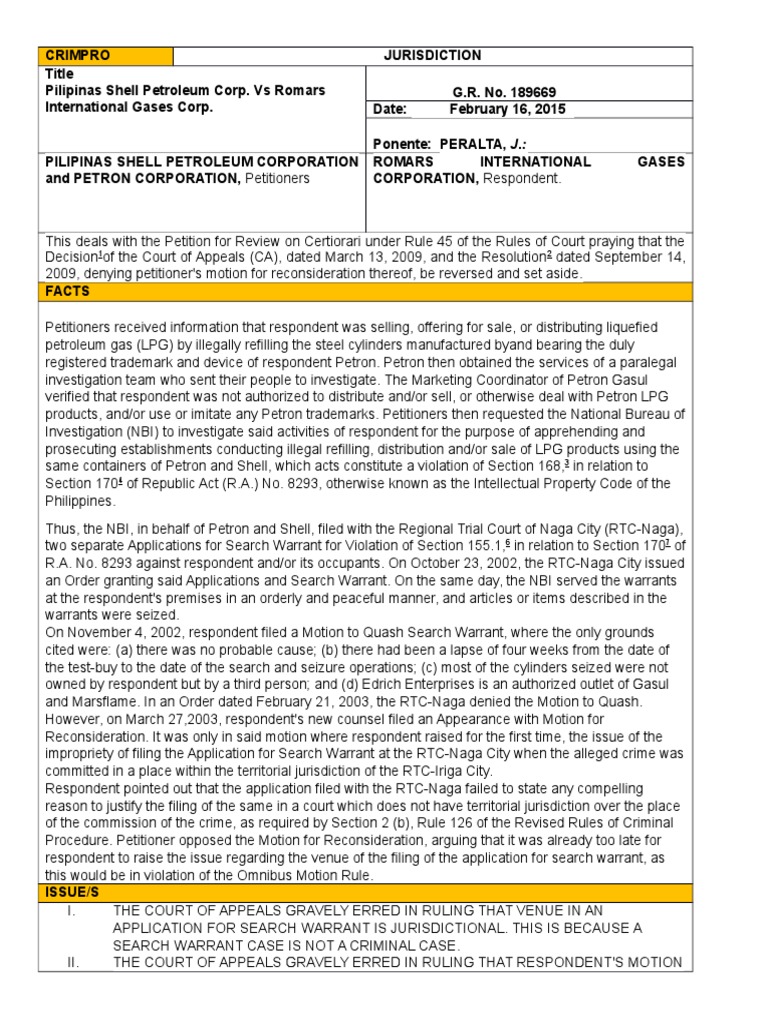 16 - Pilipinas Shell Petroleum Corporation Vs Romars International ...